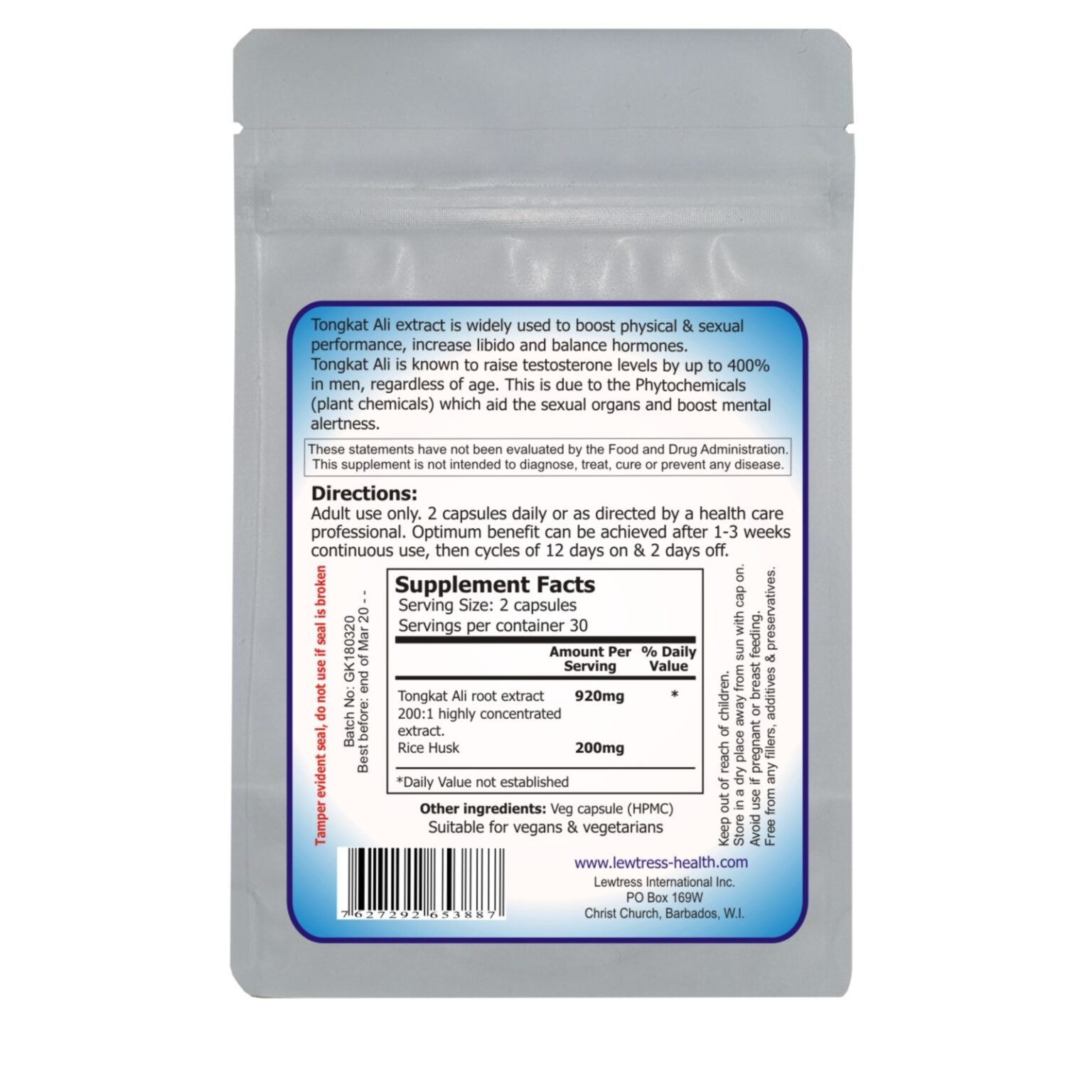 Tongkat Ali Capsules | Lewtress Health Global
